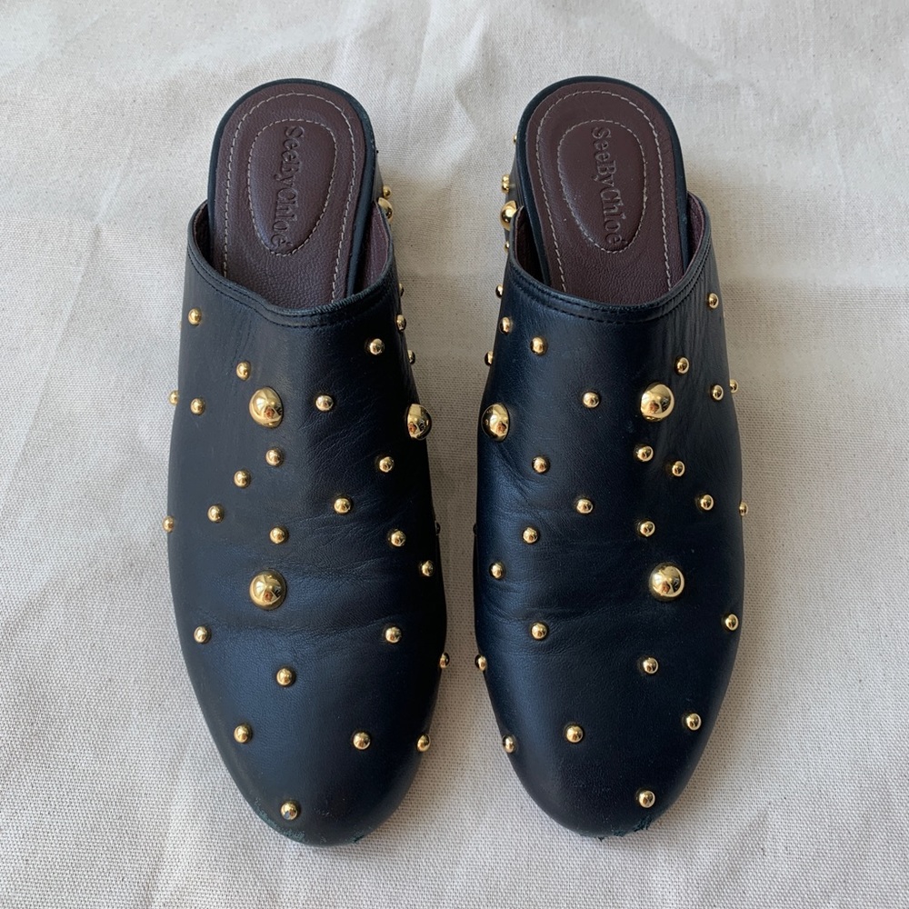 Studded Calfskin Leather Mule - Gem
